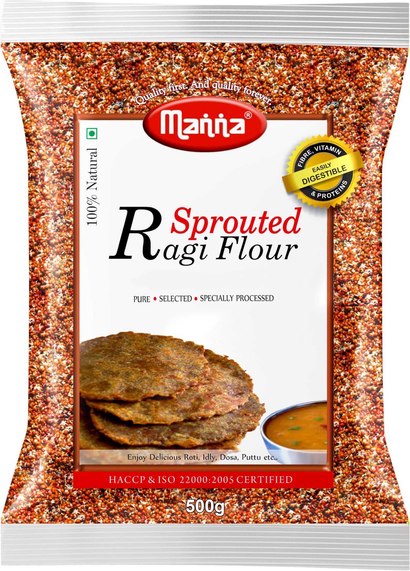 Manna Sprouted Ragi Flour, 1Kg | 100% Natural Sprouted Finger Millet Flour | Nachni Atta ...